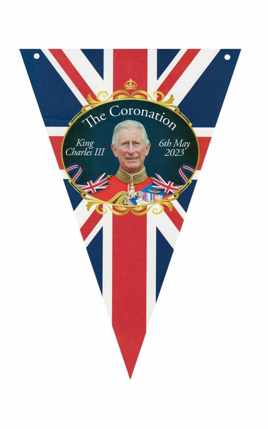 King Charles III Coronation Union Jack Flag 6 Metre Triangular Party ...